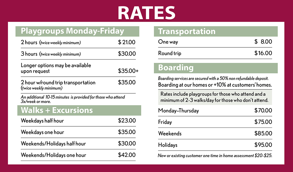 Rates + Payments - Healthy Hounds Doggie Daycare