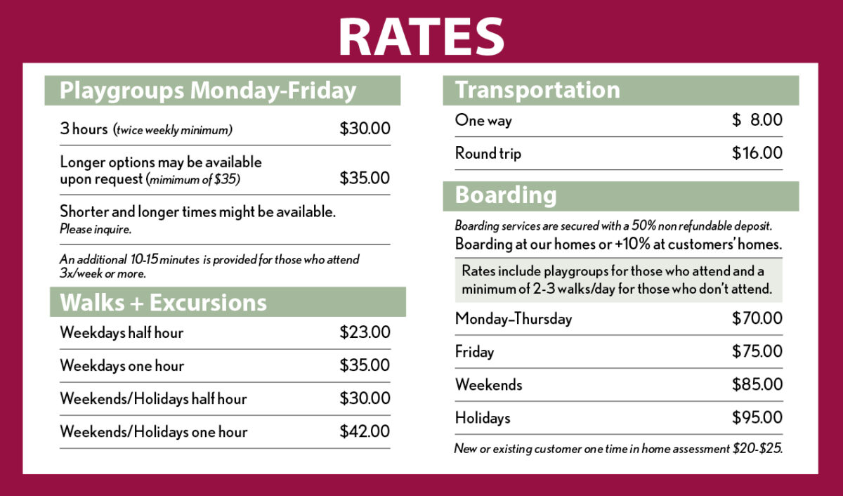 Rates + Payments - Healthy Hounds Doggie Daycare